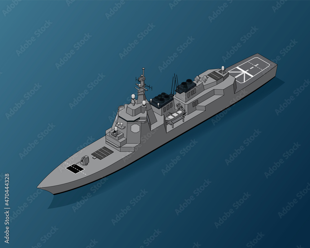 Isometric Illustration, Japan Maritime Self-defense Force, JMSDF, DDG ...