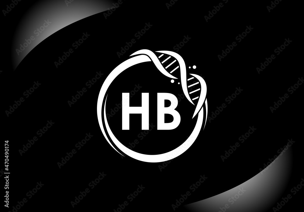 Black letter HB monogram alphabet in a circle with DNA. Genetics logo ...