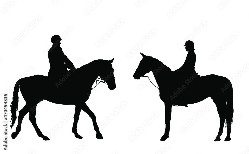 Jockey couple woman and man riding elegant racing horse vector ...