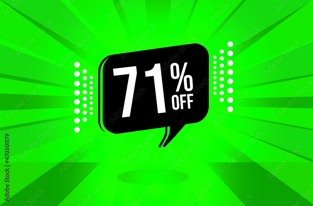 71 percent discount. Green banner with floating balloon for promotions ...