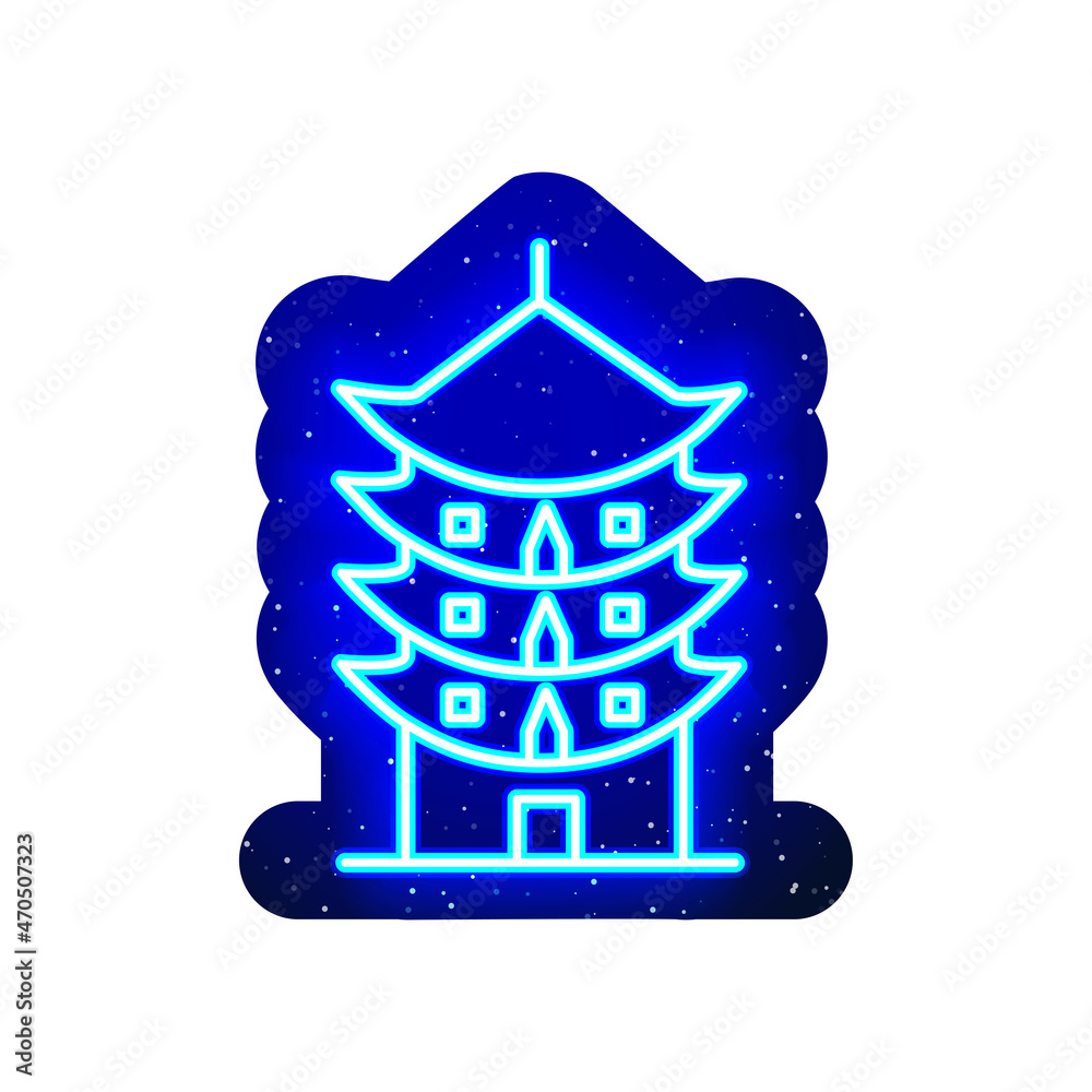 Blue neon pagoda building icon. Midnight blue. Neon chinese ...