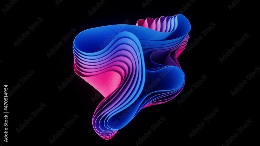 Abstract colorful waves 3d illustration. Wavy geometric shape ...