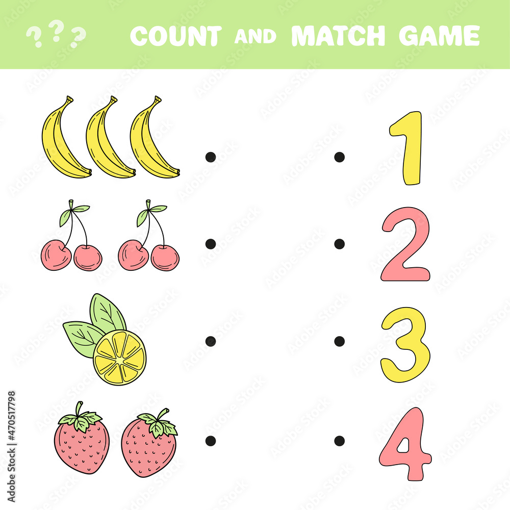 Count and match game. Count the amount of fruits and match with right ...