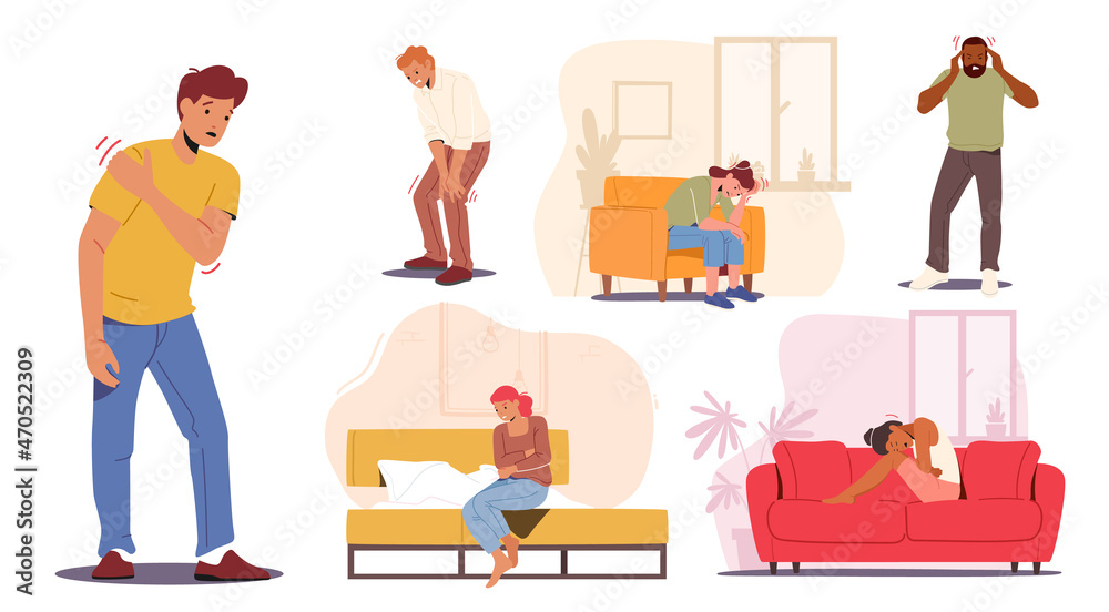 Set People Suffering of Ache in Different Body Parts Neck, Leg, Arm ...