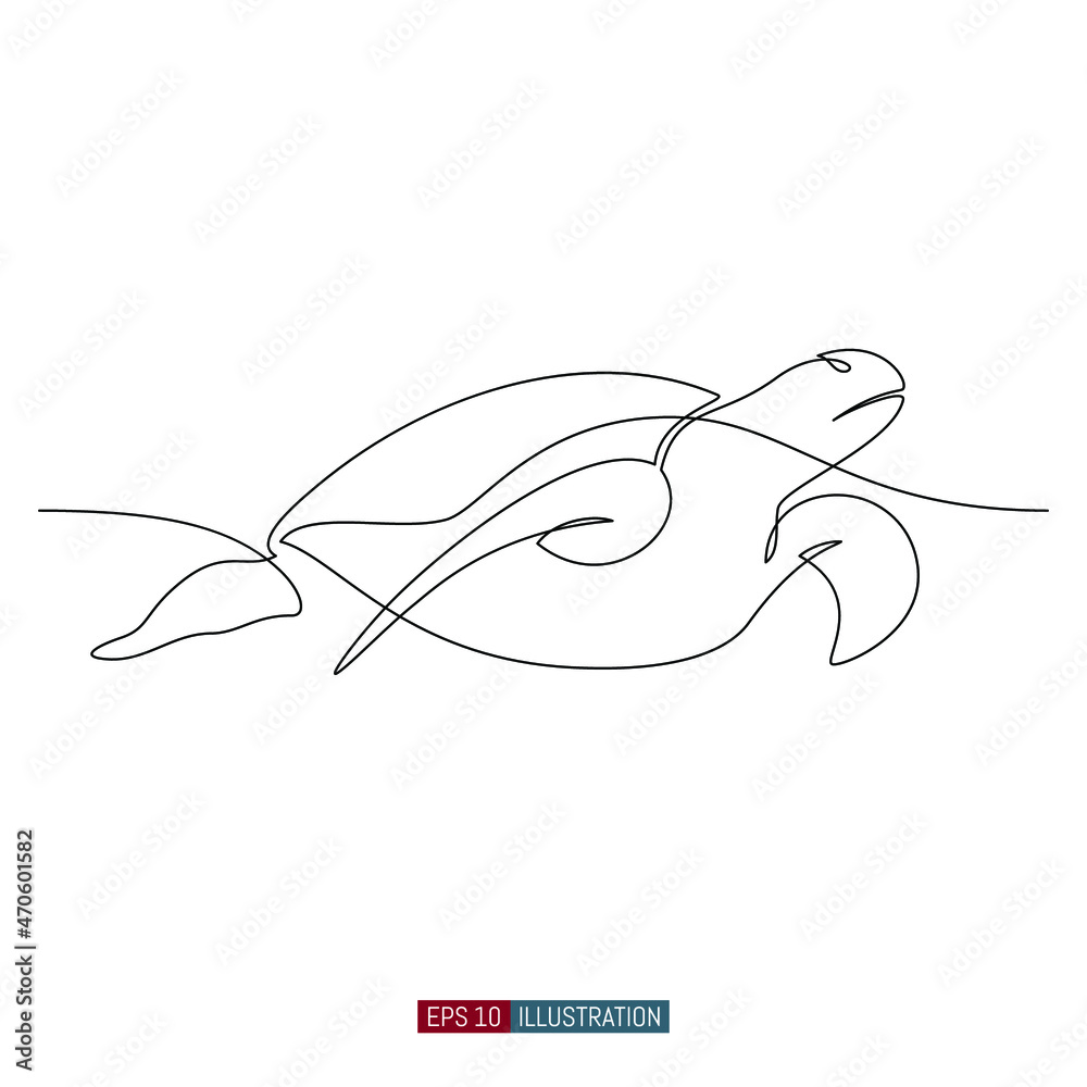 Continuous line drawing of Sea turtle swims. Template for your design ...