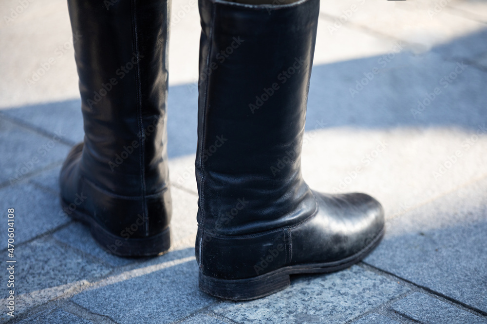 World War II era leather military boots with long uppers. Stock Photo ...