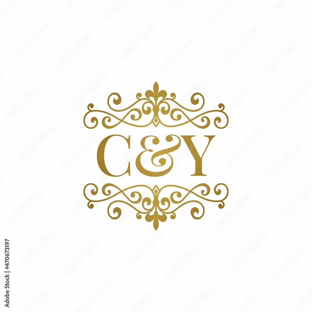 C&Y initials logo ornament gold. Letter CY wedding ampersand or ...