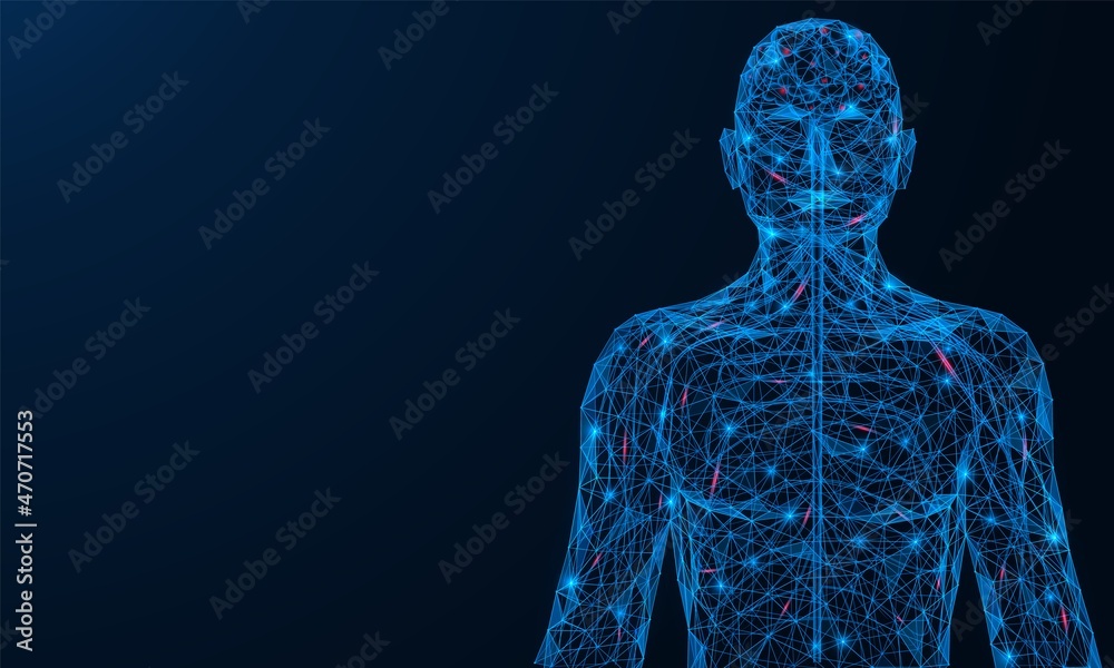 The human nervous system. Nerve impulses spreading through the body. A ...