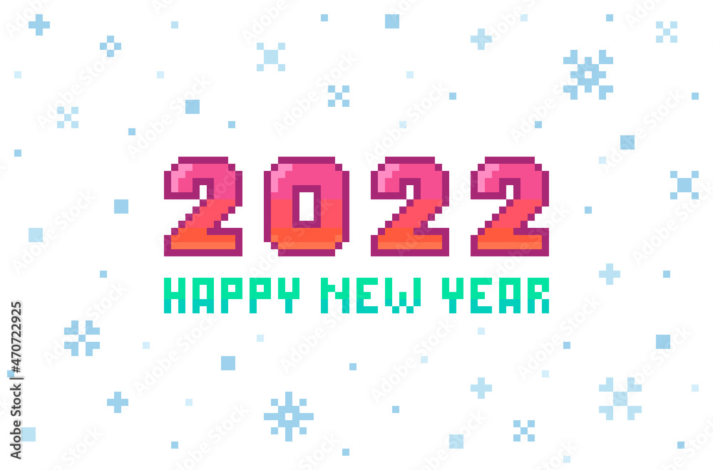 Happy New Year banner in pixel art style. Stock Vector | Adobe Stock