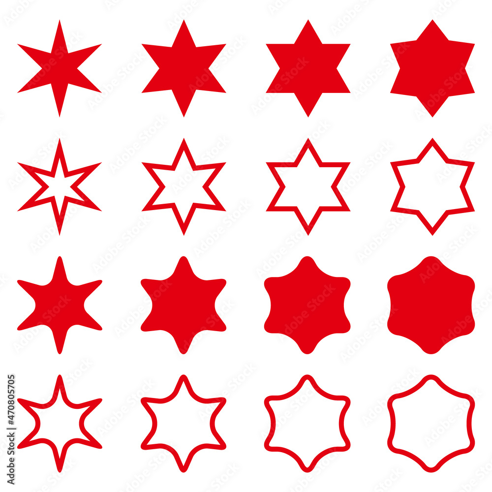 Star shapes collection. Simple silhouetes and outline red stars ...