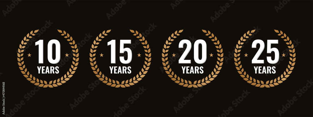10, 15, 20, 25 years anniversary design vector illustration logo icon ...