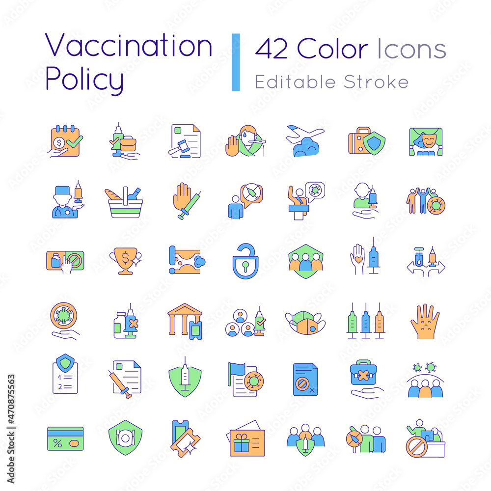 Public health recommendations RGB color icons set. Covid vaccination ...