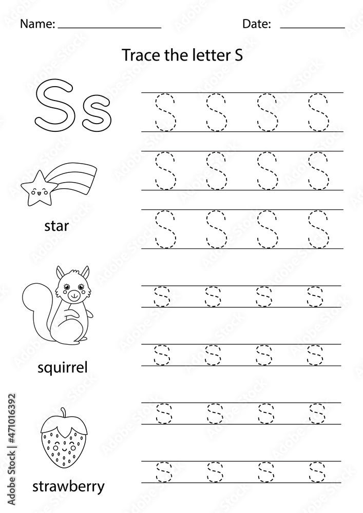 Learning English alphabet for kids. Letter S. Stock Vector | Adobe Stock