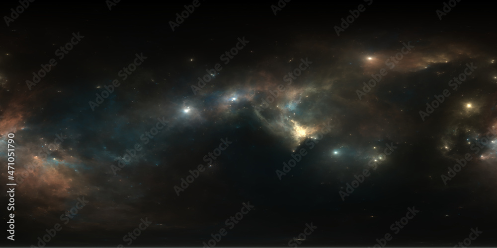 360 degree space background with nebula and stars, equirectangular ...
