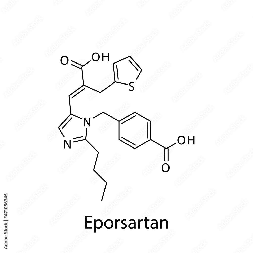 Eporsartan molecular structure, flat skeletal chemical formula ...