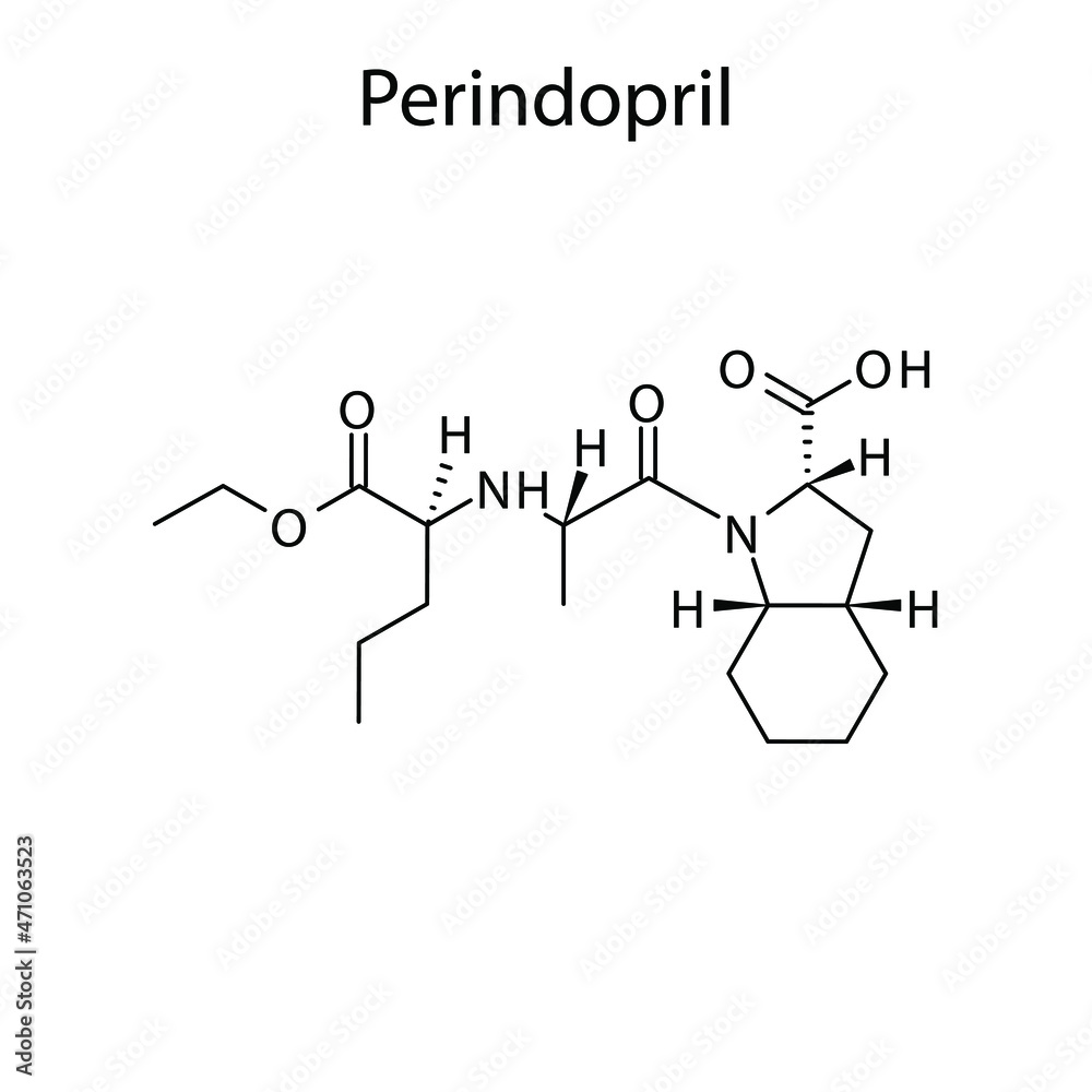 Perindopril molecular structure, flat skeletal chemical formula. ACE ...