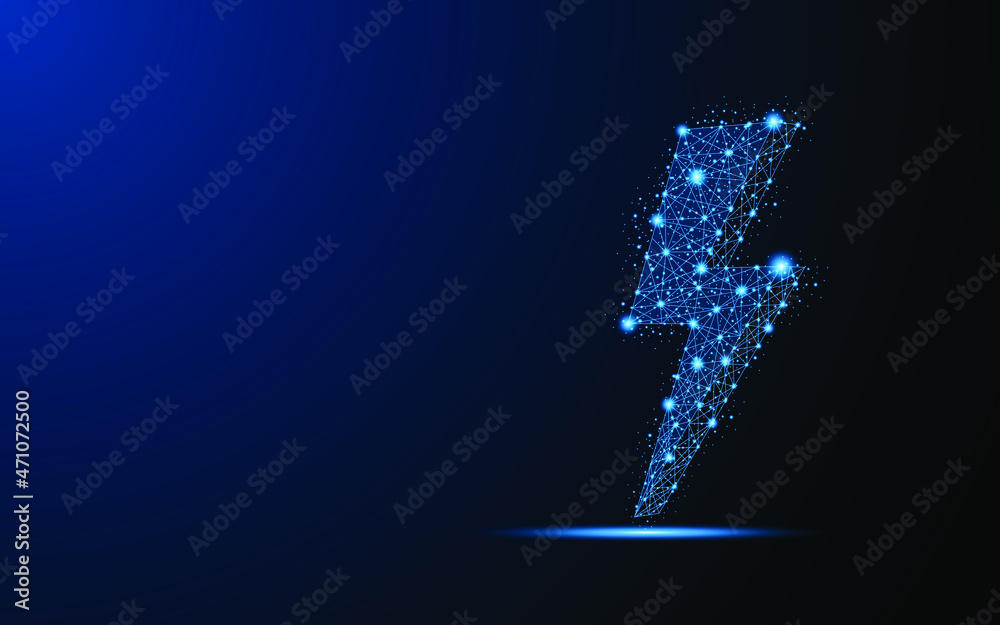 Abstract symbol of energy or lightning. Digital low poly wireframe ...