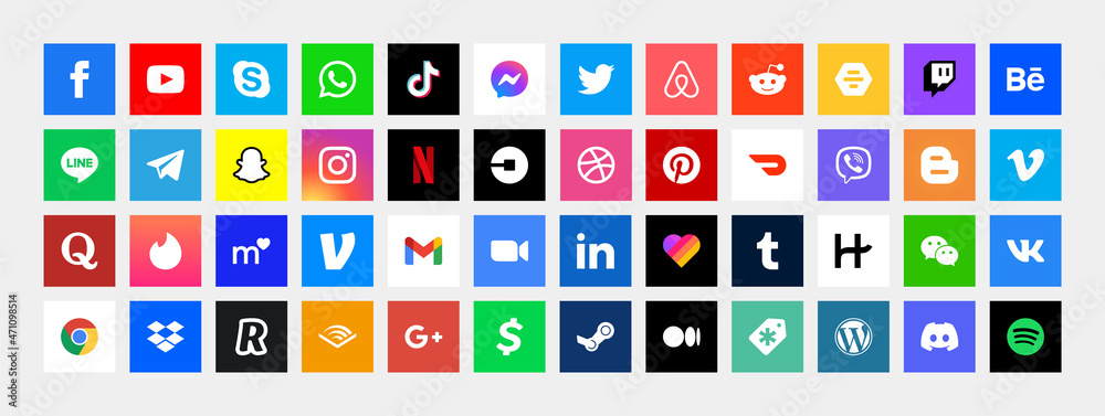 Social Media and App Icons. Large Set of Icons for Popular Apps and ...