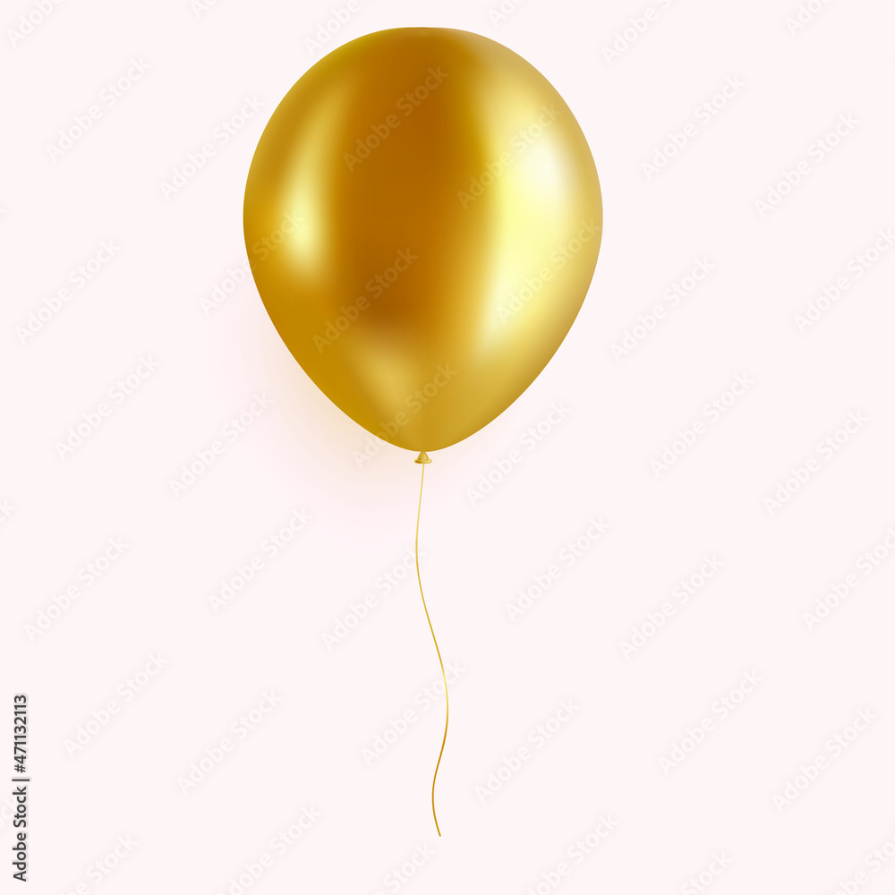 Gold Helium Balloon Isolated on Transparent Background. Golden Ballon ...
