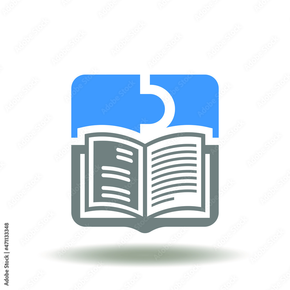 Vector illustration of puzzle pieces with book. Icon of education ...