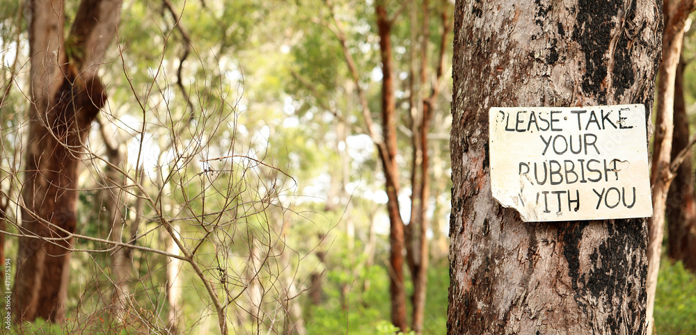 old worn sign post instructing campers fishermen bush walkers hikers to ...