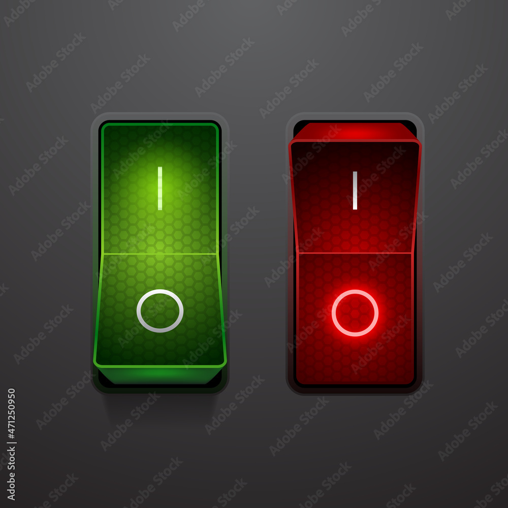Vetor Green and red switch buttons, vector illustration of a toggle ...
