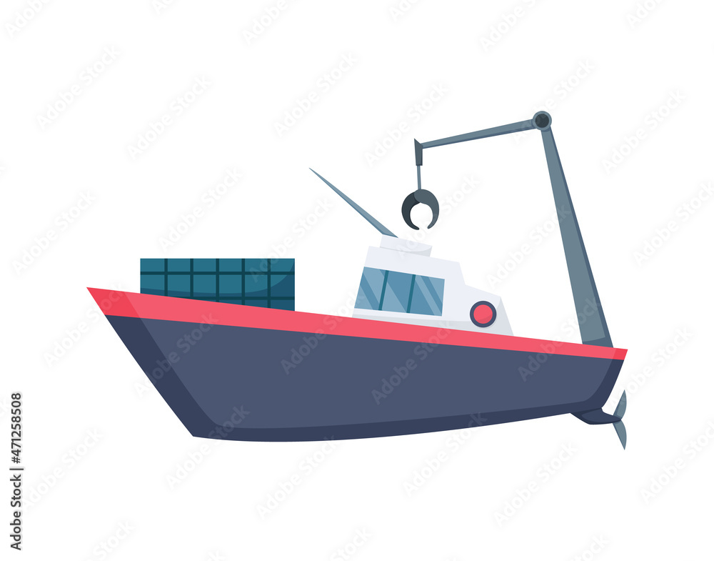Fishing boat side view isolated on white background. Fishing commercial ...
