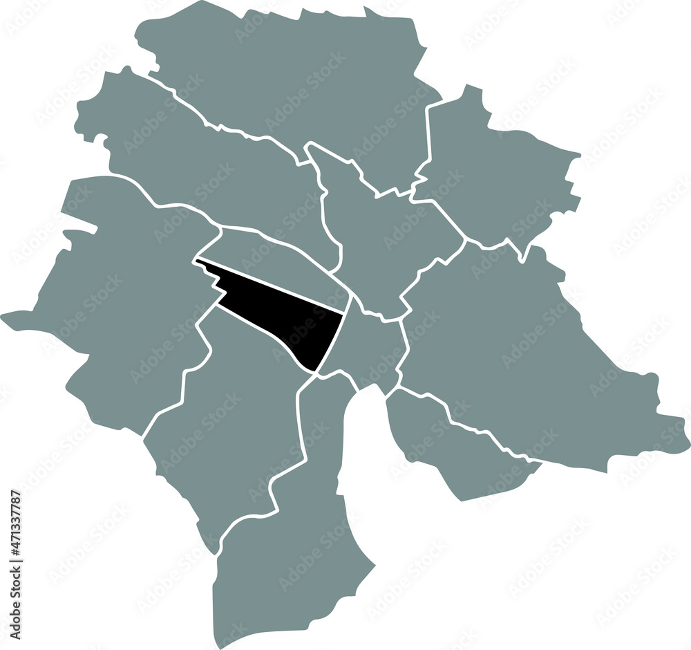 Black location map of the Kreis 4 Aussersihl District inside gray urban ...