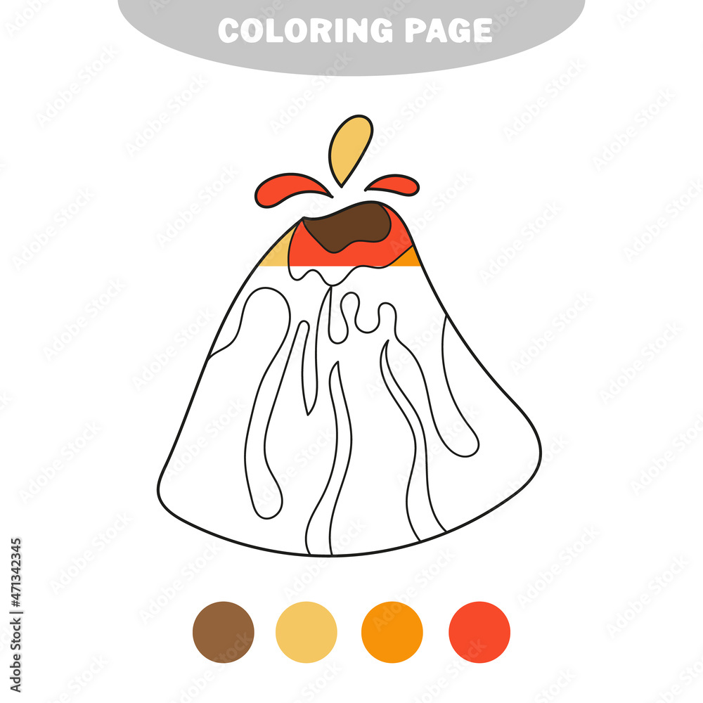 Simple coloring page. Simple children coloring book - volcano. Vector ...