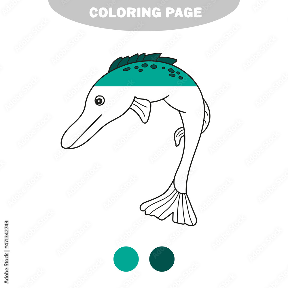 Simple coloring page. Stylized pike a long-bodied predatory freshwater ...