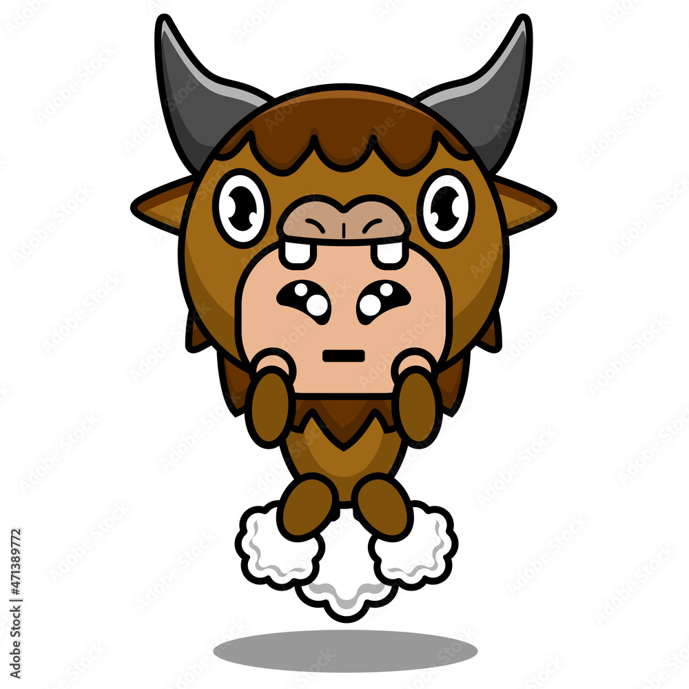 vector cartoon character cute bison animal mascot costume fart rocket ...