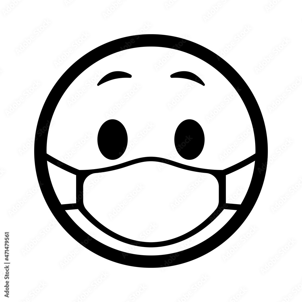 Smiley face with mask. Emoji icon vector. Emoticon sign. Positive ...