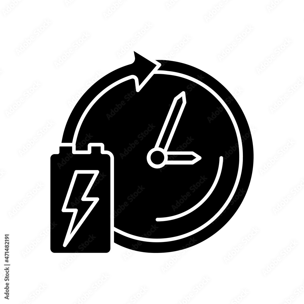 Battery lifetime black glyph icon. Accumulator lifespan and durability ...