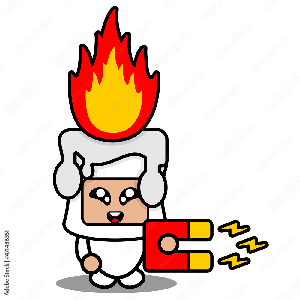 cartoon vector illustration of cute fiery white wax mascot costume ...