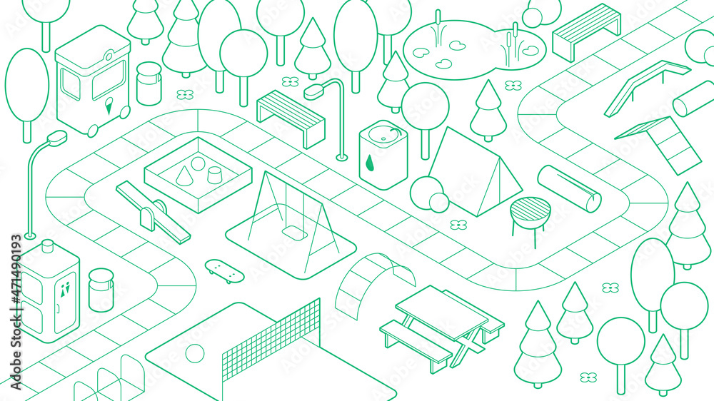 Isometric Park Outline Illustration Stock Vector | Adobe Stock