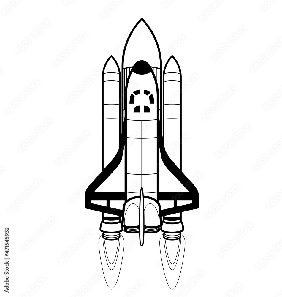cartoon space shuttle and booster line drawing Stock Vector | Adobe Stock