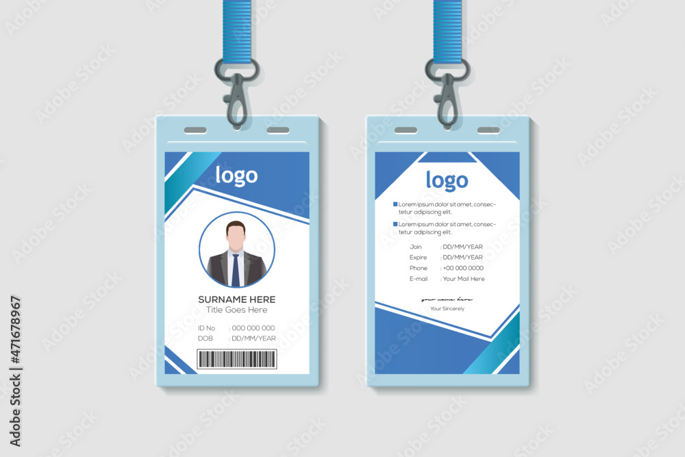 Simple Business Office Vertical Double-sided Blue ID Card Design ...