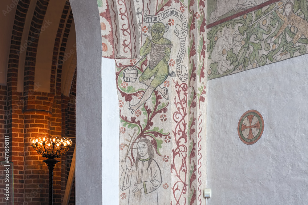 Foto Roskilde, Denmark. Frescoes painted in the beginning of the 1500s ...