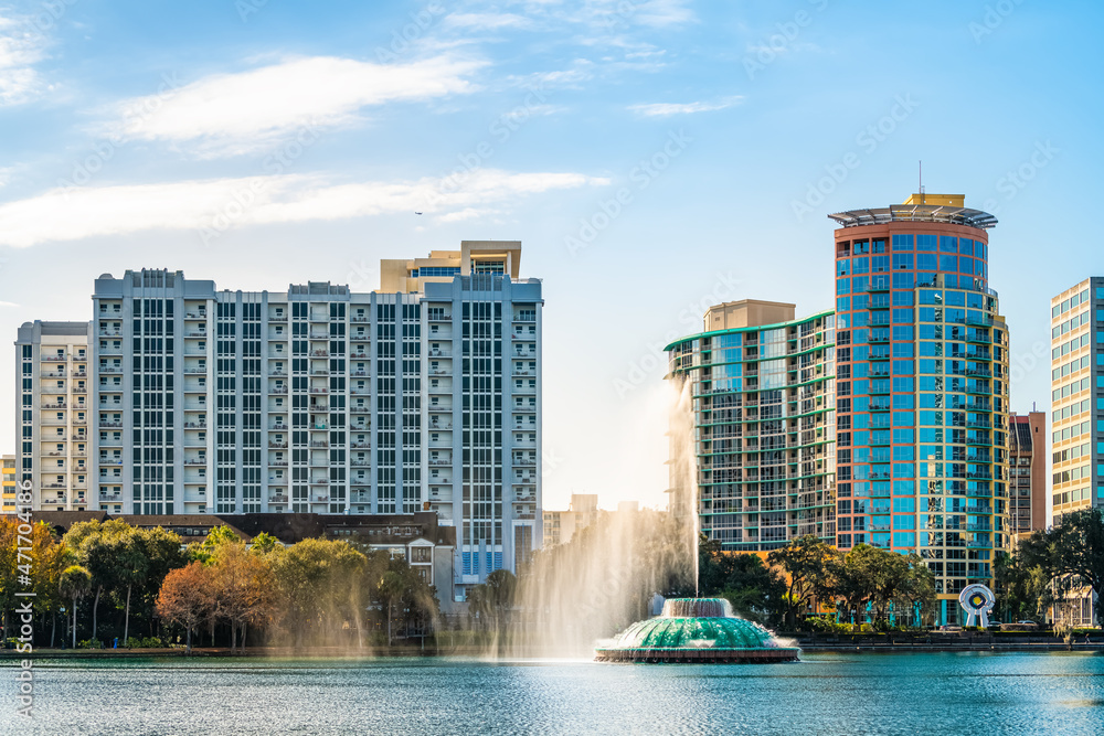 Orlando, USA - January 16, 2021: Florida city cityscape skyline view in ...