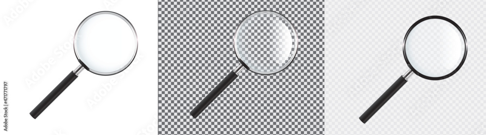 Realistic Magnifying glass set. 3D vector magnifying glases with shadow ...