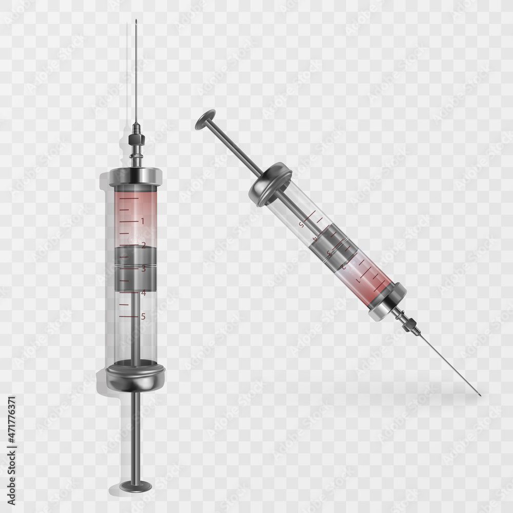 Glass syringe illustration in black and white in realistic style ...