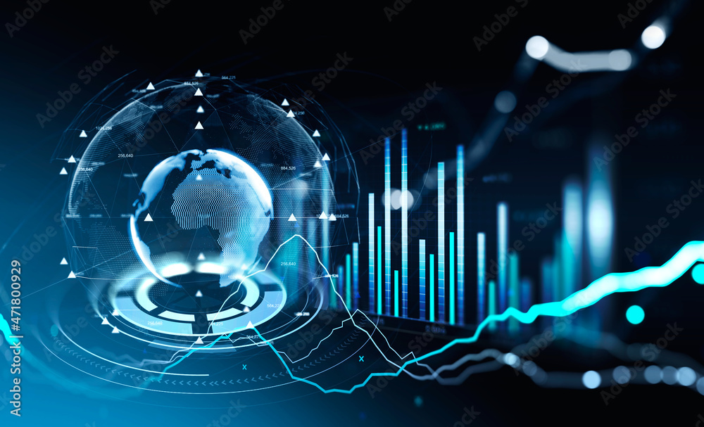 Financial chart and rising graph with lines and numbers and bar ...