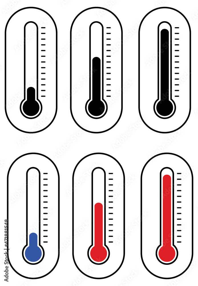 Thermometer Temperature Clipart Set - Outline and Color Stock Vector ...
