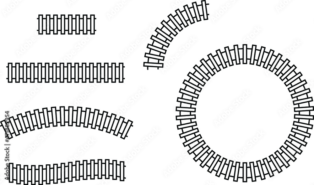 Vetor Train Track Outline Clipart Set - Straight, Curved, Corner, Wave ...