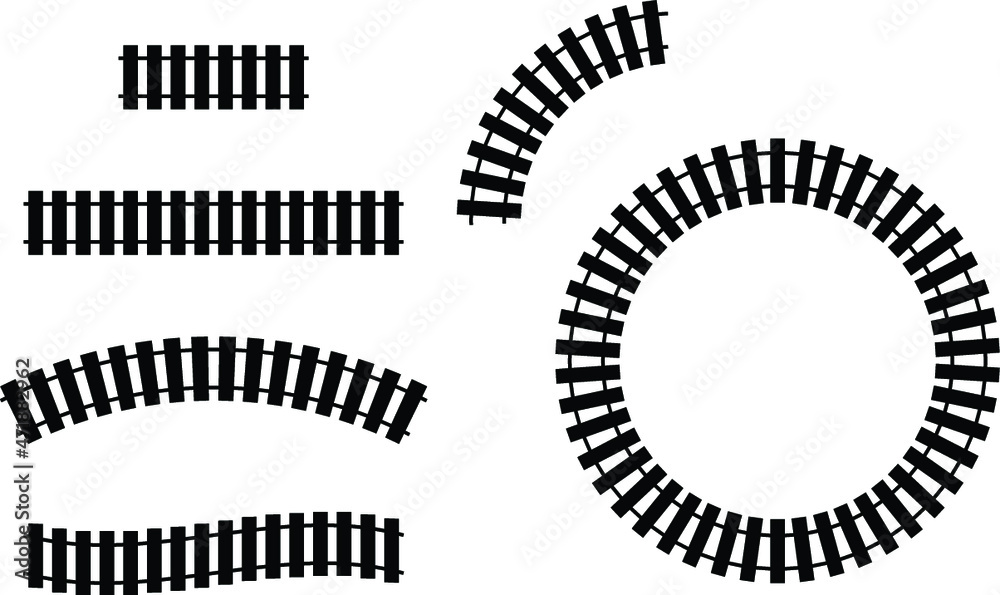 Train Track Silhouette Clipart Set - Straight, Curved, Corner, Wave and ...