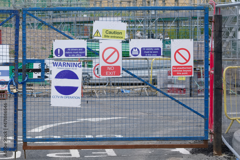 Construction site health and safety message rules sign board signage on ...