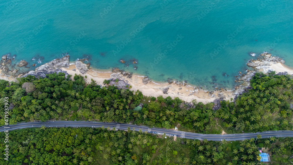 Ocean Road and sand beach in Khanom Sichon Road at Khao Phlai Dam ...
