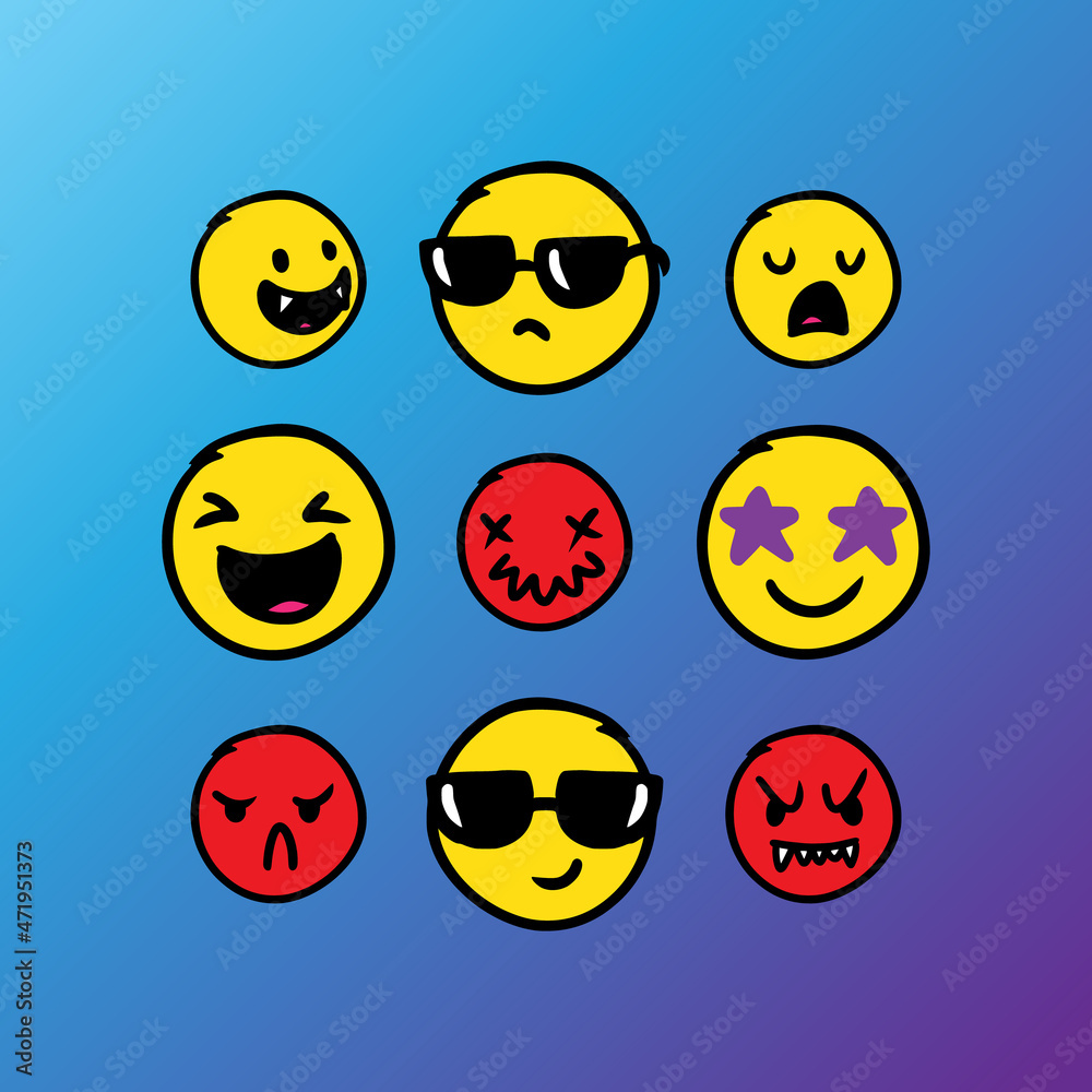 Set of cute emoticon hand drawn with modern background vector. Premium ...