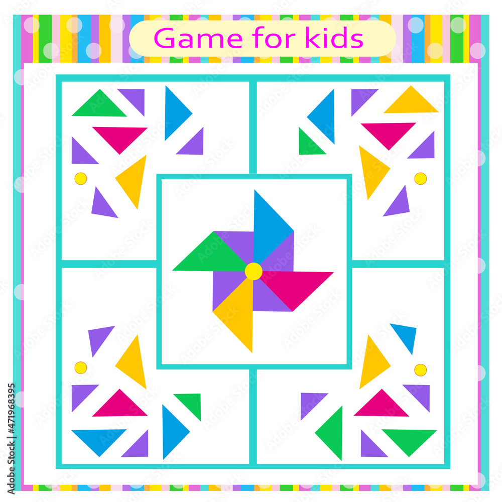 Education logic game for kids. Connect the details and geometric shapes ...