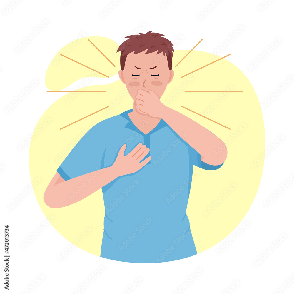 Coughing man semi flat color vector character. Posing figure. Full body ...